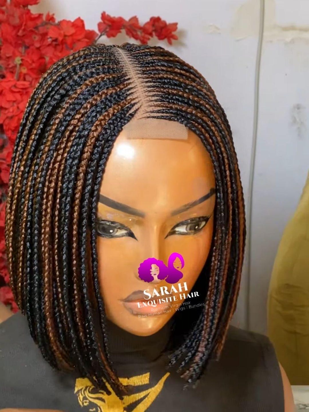 Short Bob Braided Wig: Closure Lace, Natural Black Hair - Etsy