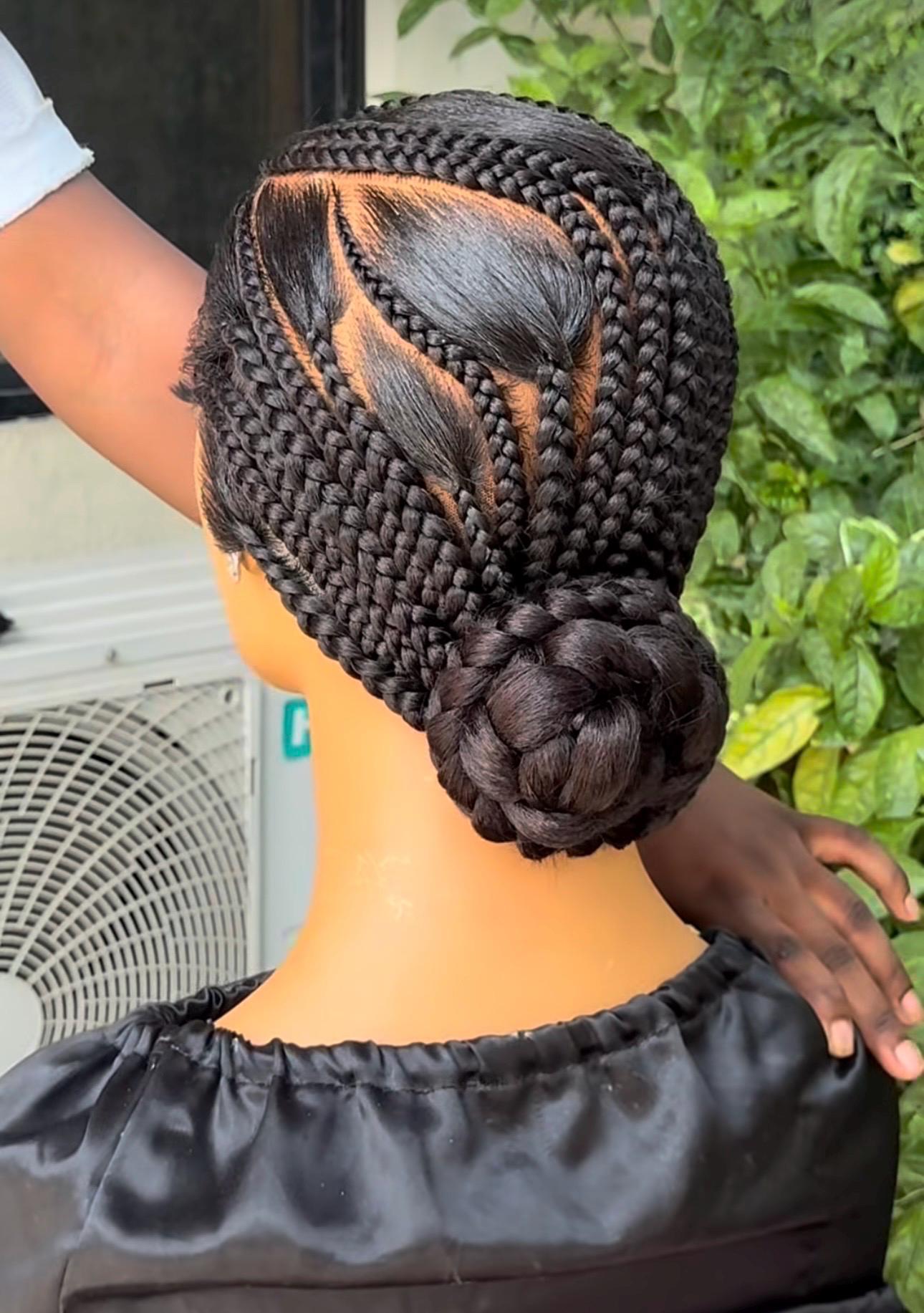 Fulani Cornrow Braided Wig | Sleek Low Bun, Natural Hairline, Glueless ...