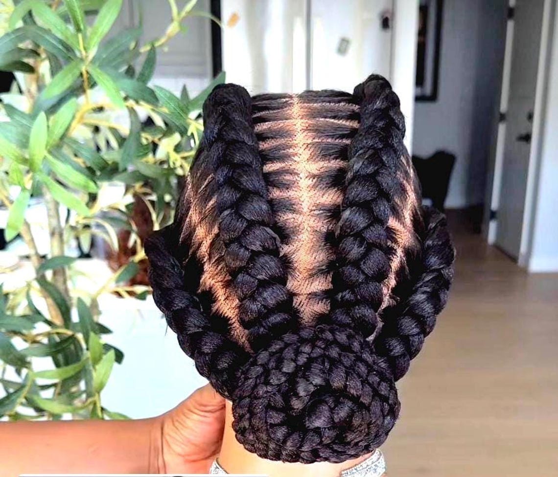 Handcrafted Braided Wig: Cornrow Updo Bun, Natural Hairline - Etsy
