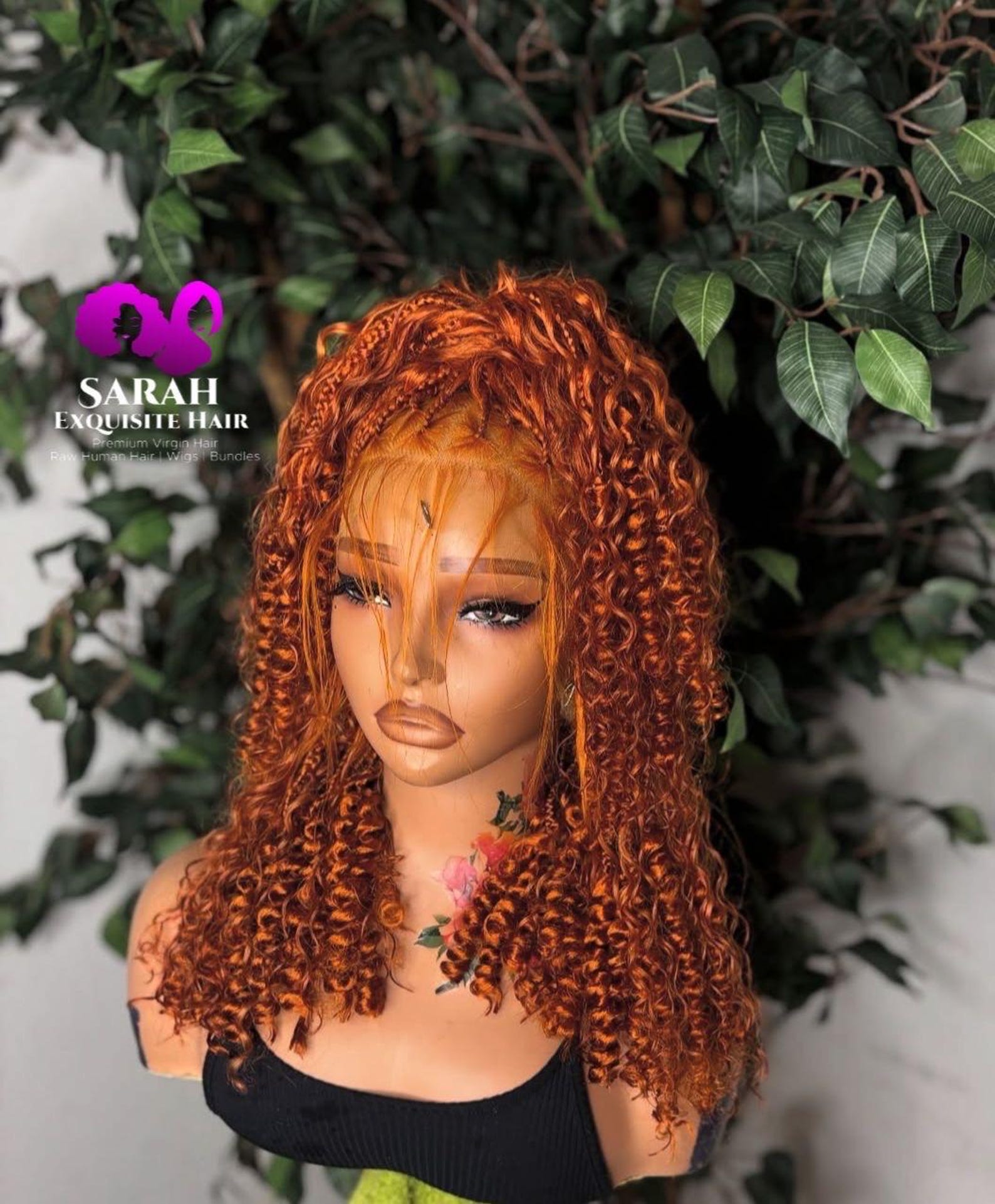 Ginger Boho Braided Wig: Curly Carrot Color Full Lace Wig - Etsy