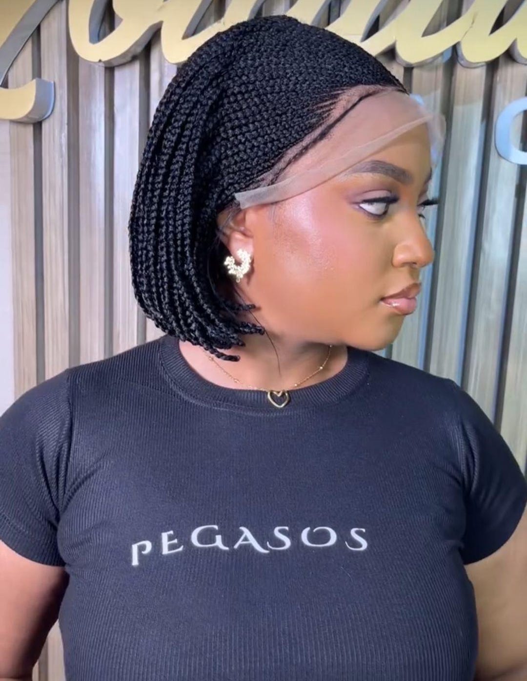 Hand Braided Bob Wig, Black Glueless Lace Front - Etsy