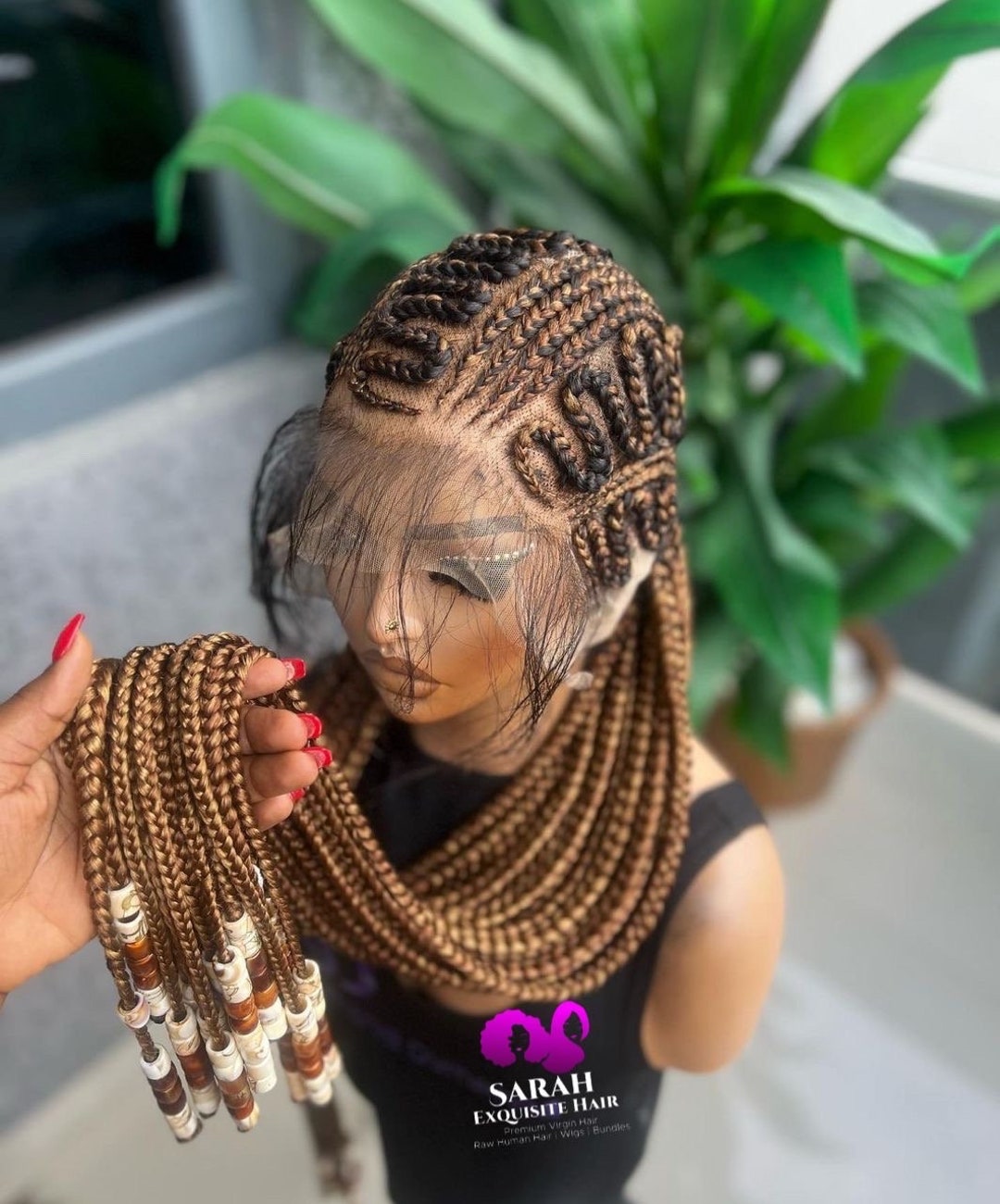 Long Braided Wig: All Lace, Beaded, Stylish Look - Etsy