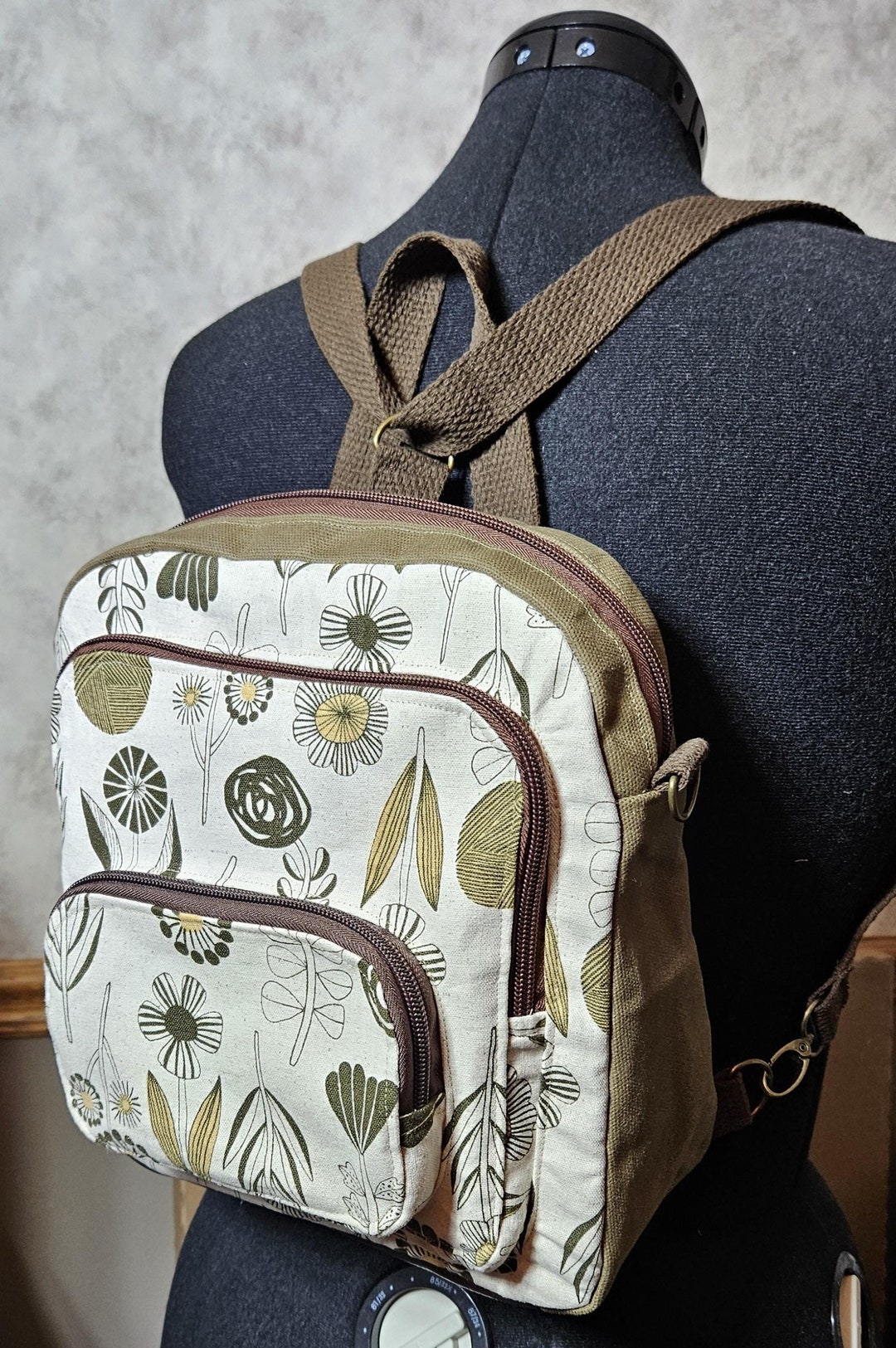 Waxed Canvas Convertible Backpack: Floral Print, Multiple Pockets - Etsy