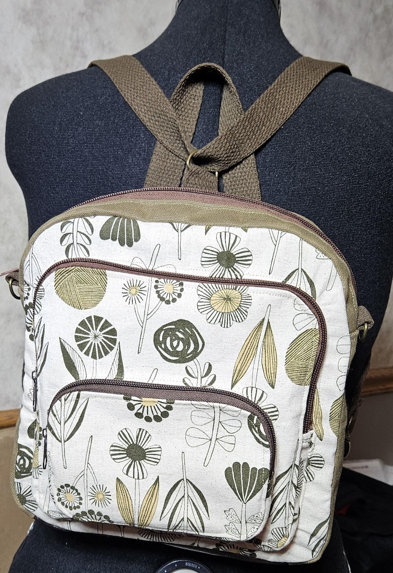 Waxed Canvas Convertible Backpack: Floral Print, Multiple Pockets - Etsy