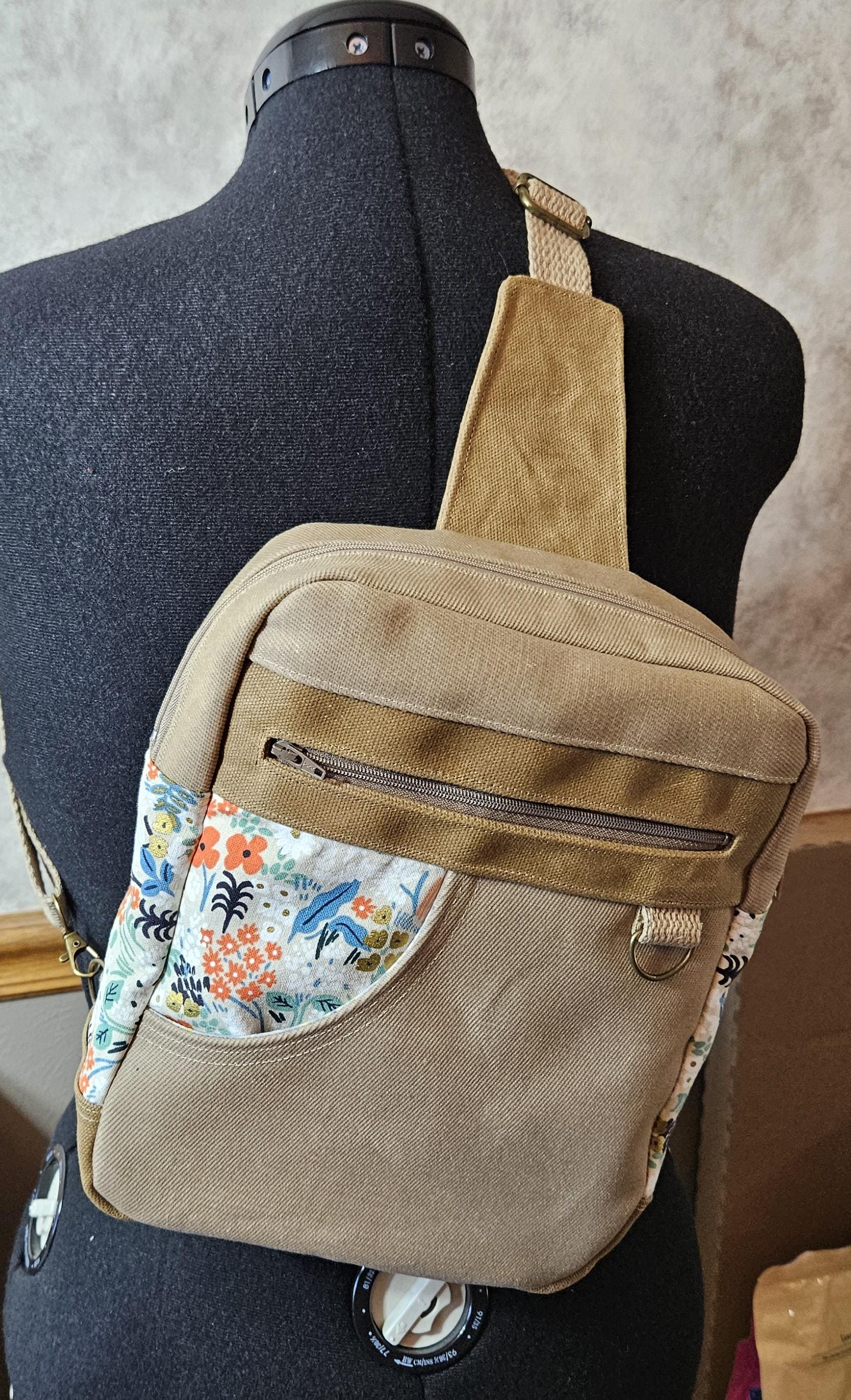 Sling Backpack Waxed Canvas Sling Reporter Bag With Zipper Pockets Slip ...