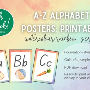 A-Z Alphabet Posters Printable Rainbow Watercolor Design Classroom ...