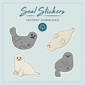 Cute Kawaii Printable Digital Seal Stickers Clipart Printable Planner ...