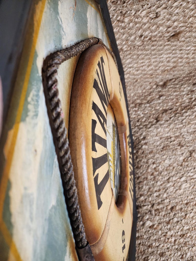 Vintage TITANIC Hand Painted 3D Octagon Wood Sign Life Preserver Real ...