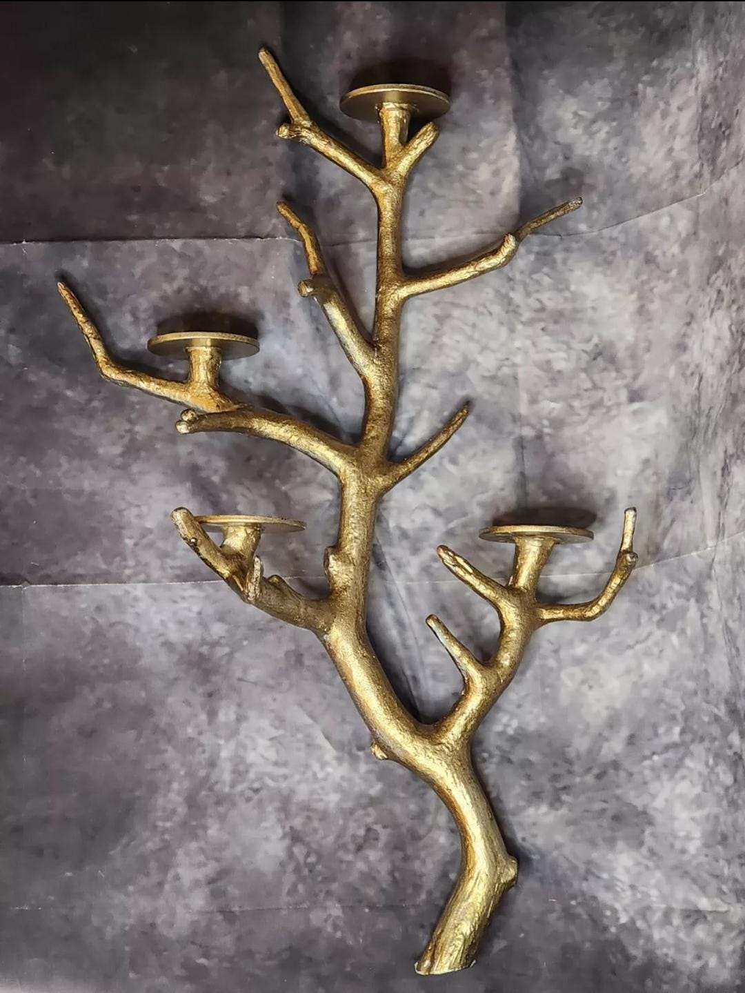 Beautiful Large Gold Cast Iron Tree Branch 4 Candle Holder 28" L X 18 ...