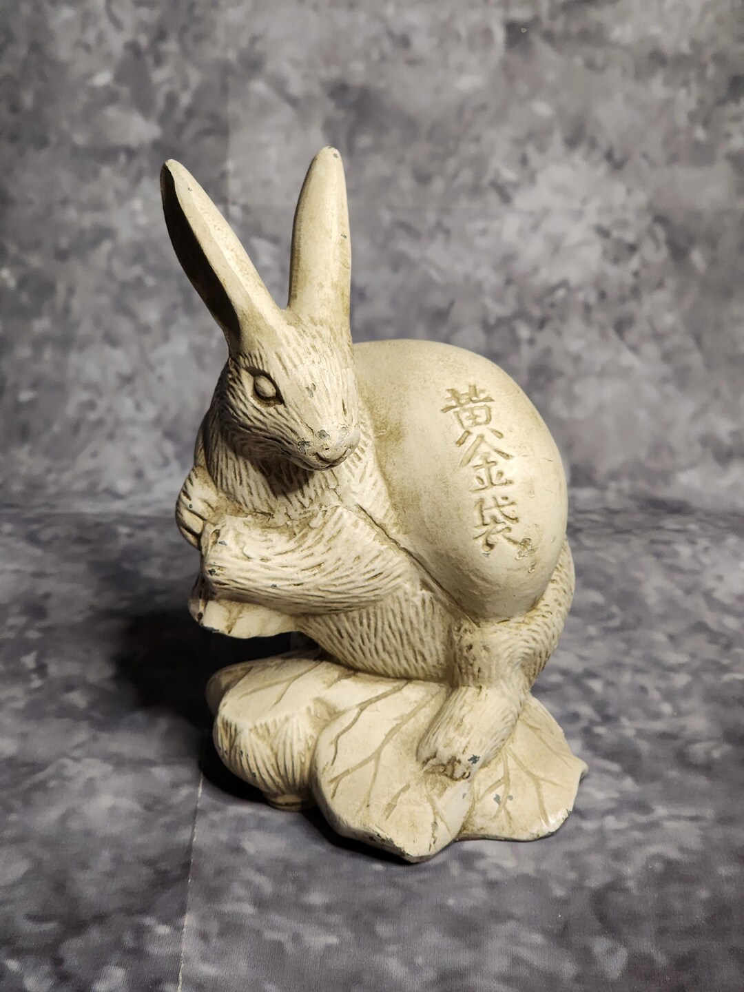 Vintage Chinese Zodiac White Resin Rabbit Statue With Inscription, 8.25 ...