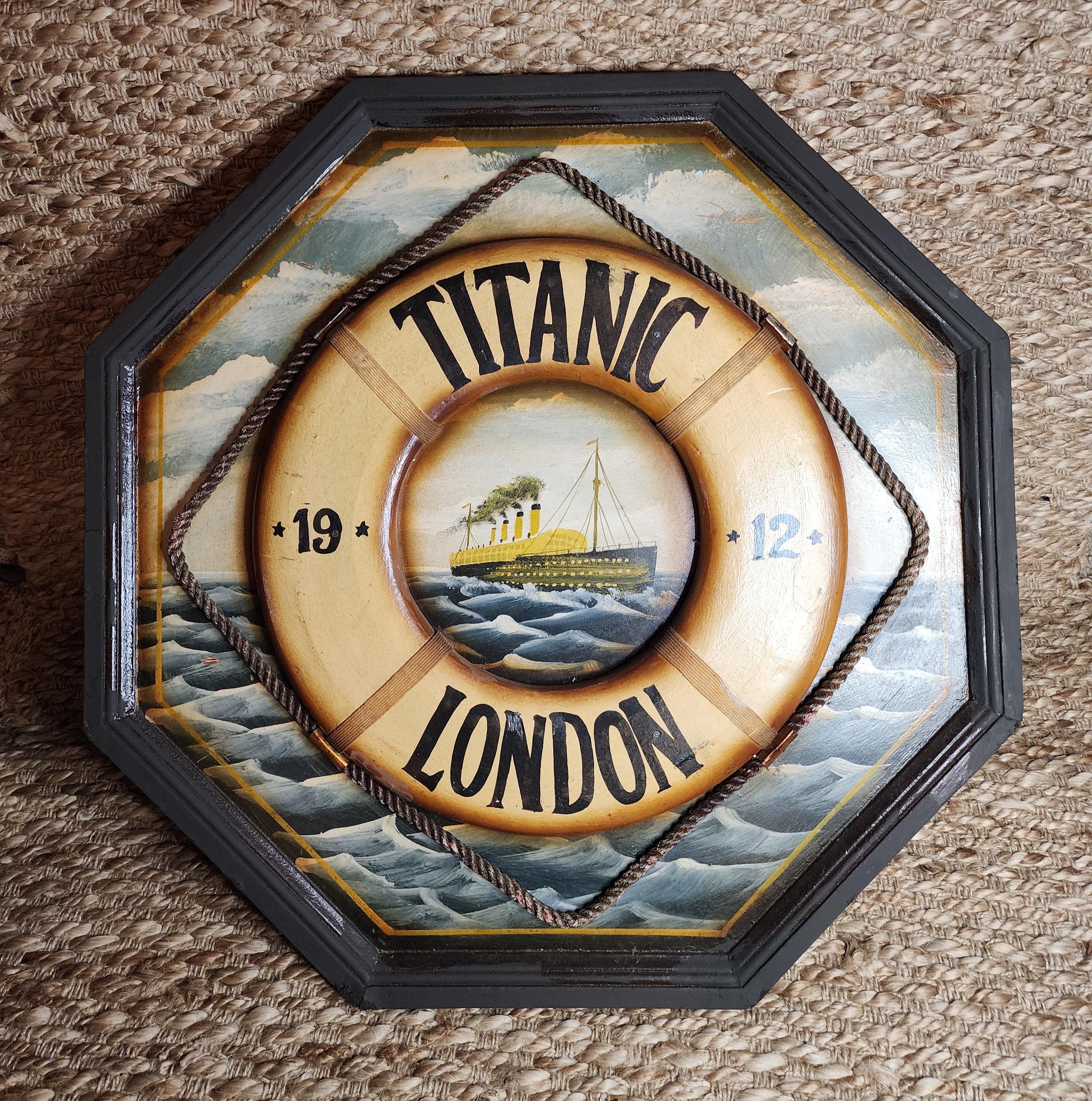 Vintage TITANIC Hand Painted 3D Octagon Wood Sign Life Preserver Real ...