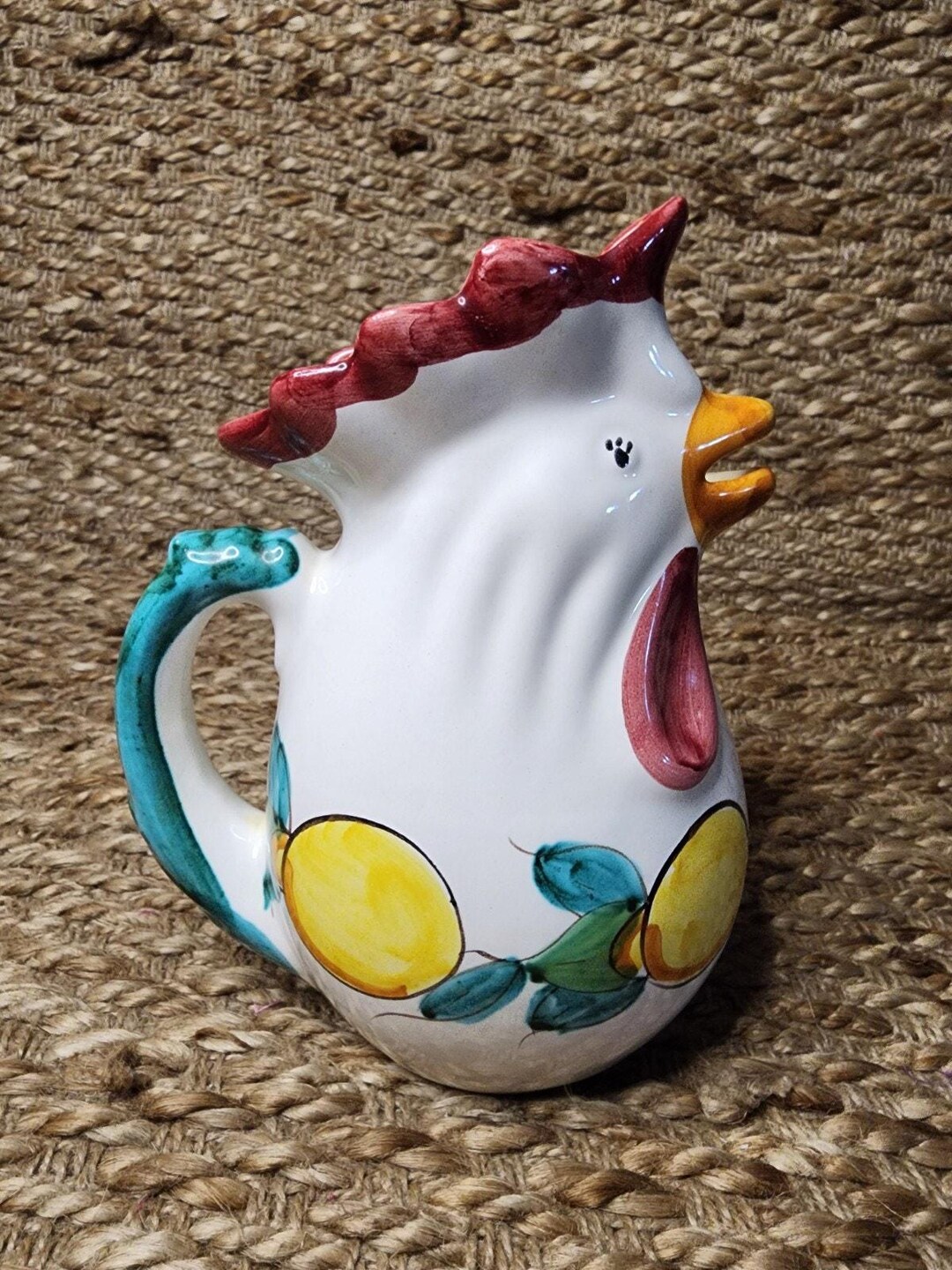 Vintage Giovanni Vietri Italy Ceramic Chicken Pitcher Lemons Hand ...