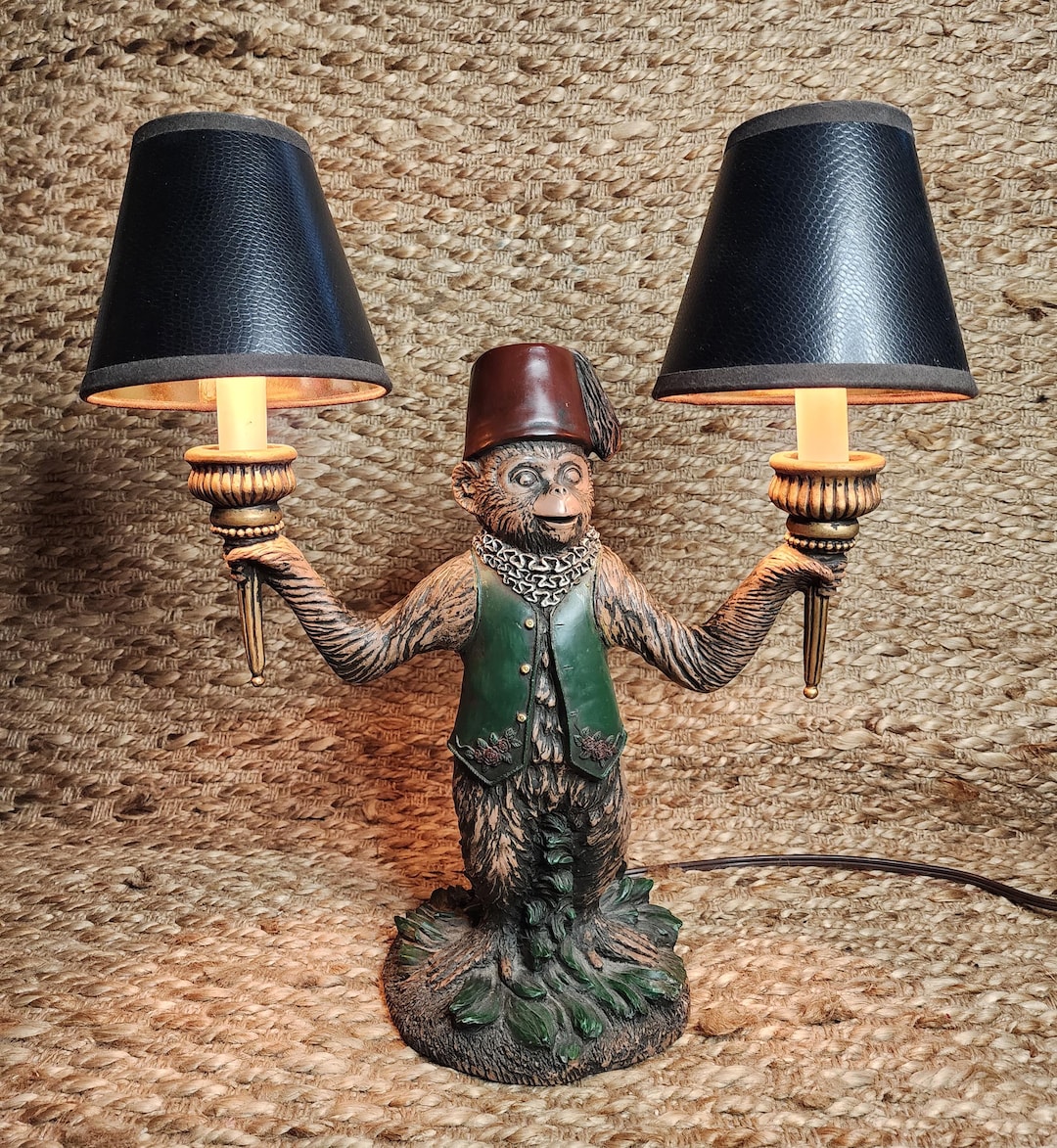 Vintage Dezine Monkey Bellhop Double Light Table Lamp Tropical 17.5 ...