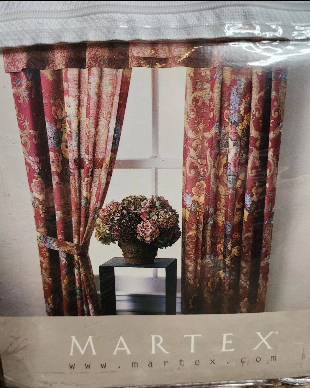 VTG New MARTEX Rod Pocket Lined Drapes Secret Garden Red Floral 84x84 ...