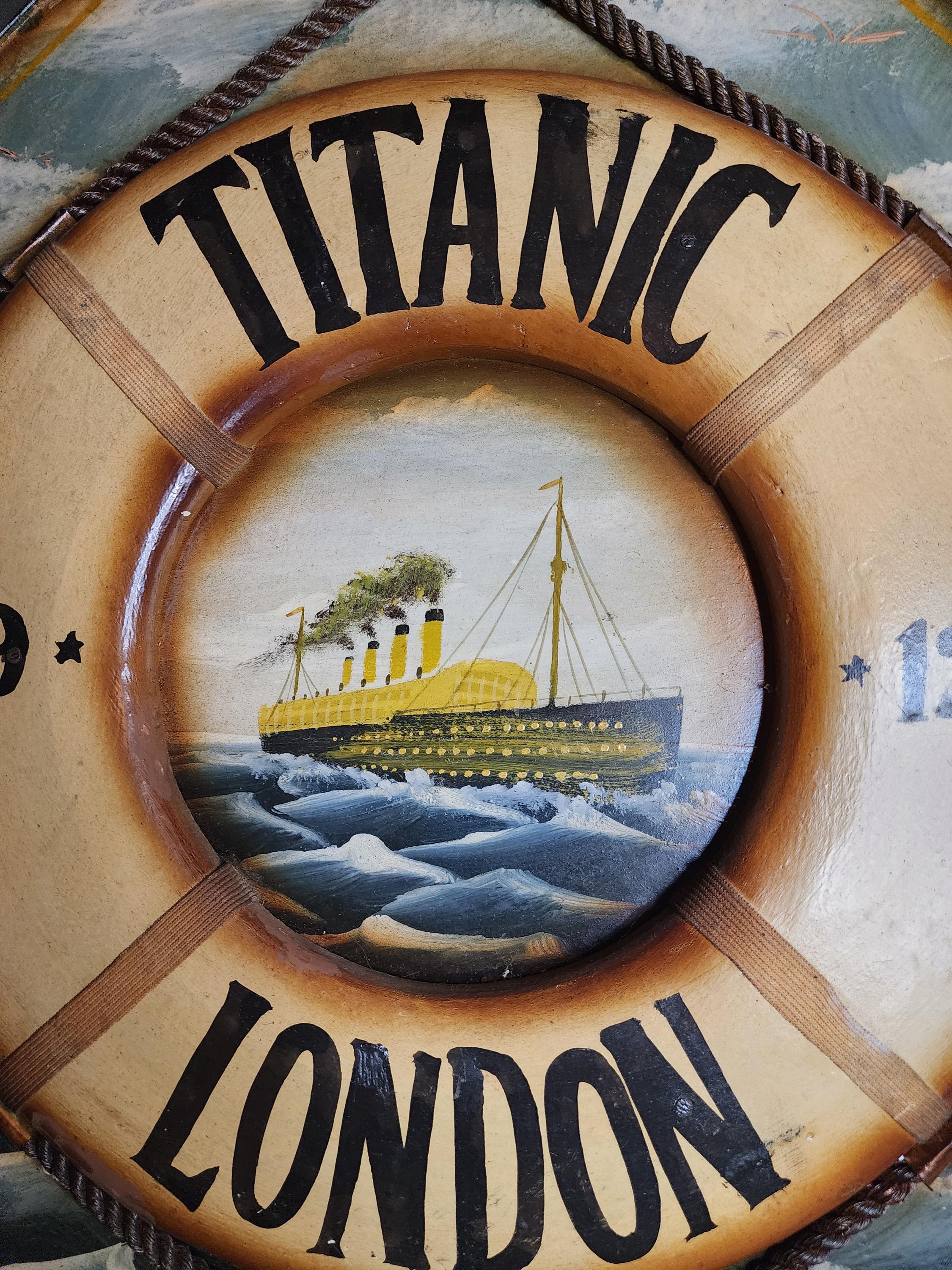 Vintage TITANIC Hand Painted 3D Octagon Wood Sign Life Preserver Real ...