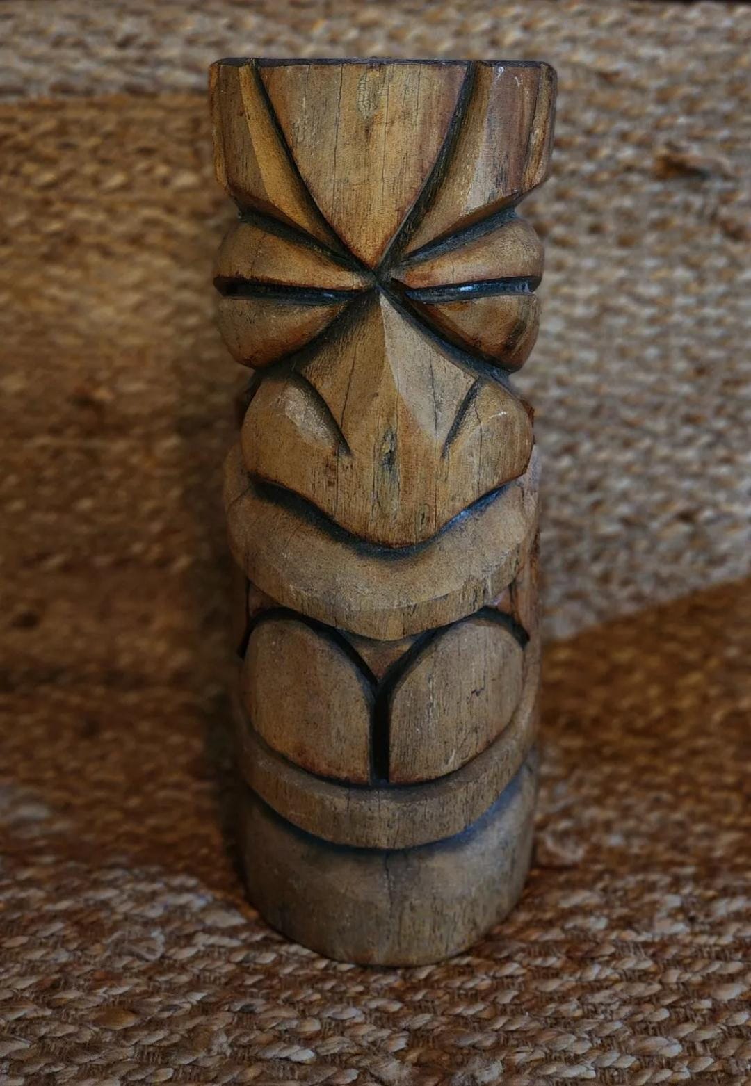 Large Hand Carved Wood Tiki Wooden Totem Vintage Statue 20.5 Inches ...