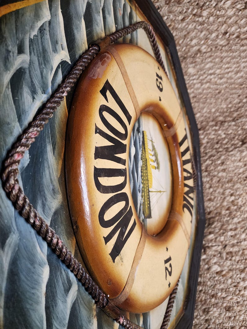 Vintage TITANIC Hand Painted 3D Octagon Wood Sign Life Preserver Real ...