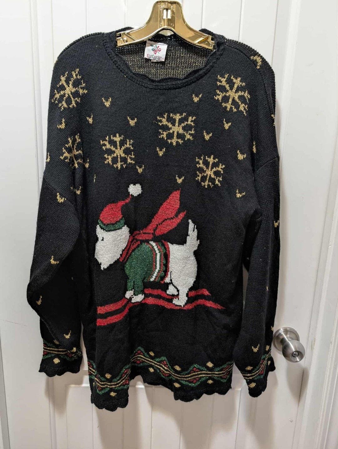 Vintage Nutcracker Ugly Christmas Sweater Dog on Skis Holiday Womens XL ...
