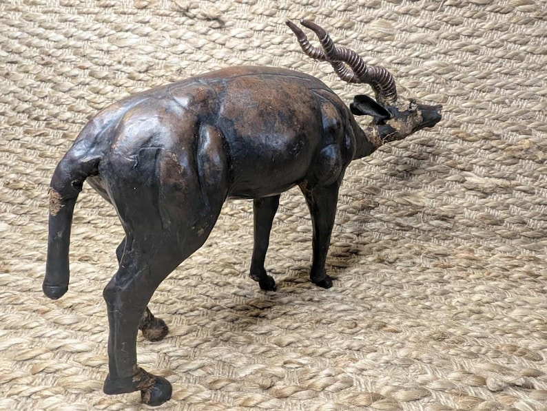 Vintage Brown Leather Antelope Figure Unique Wild African Home Office ...