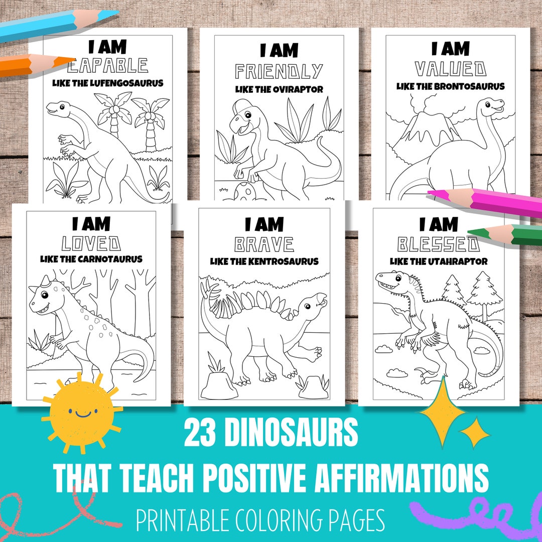 23 Easy Dinosaur Coloring Pages for Kids, Positive Affirmations ...