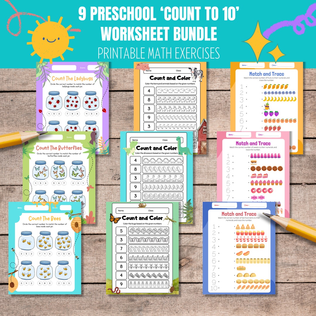 9 Counting Pages for Kids BUNDLE, Preschoolers Toddlers Learning ...