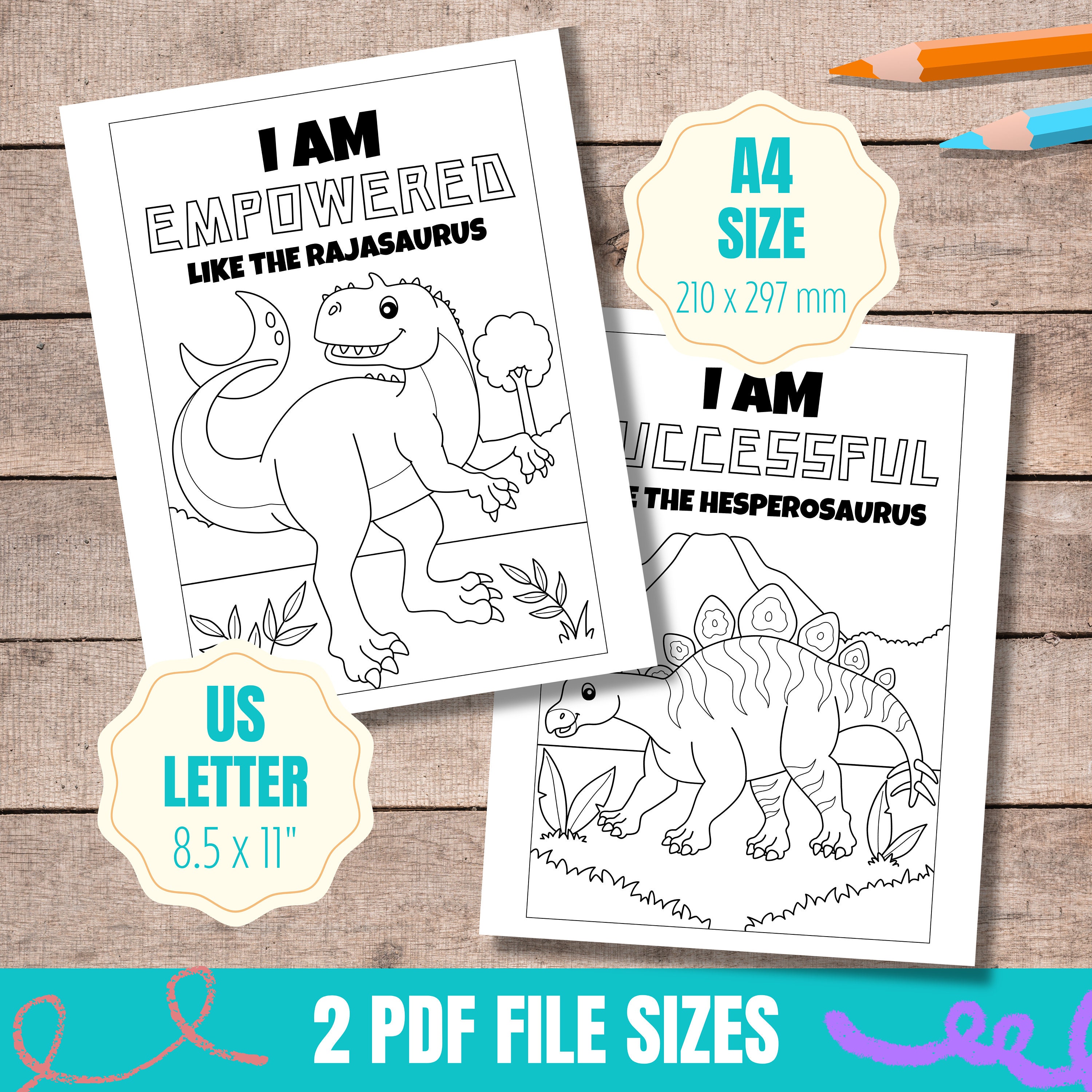 23 Easy Dinosaur Coloring Pages for Kids, Positive Affirmations ...