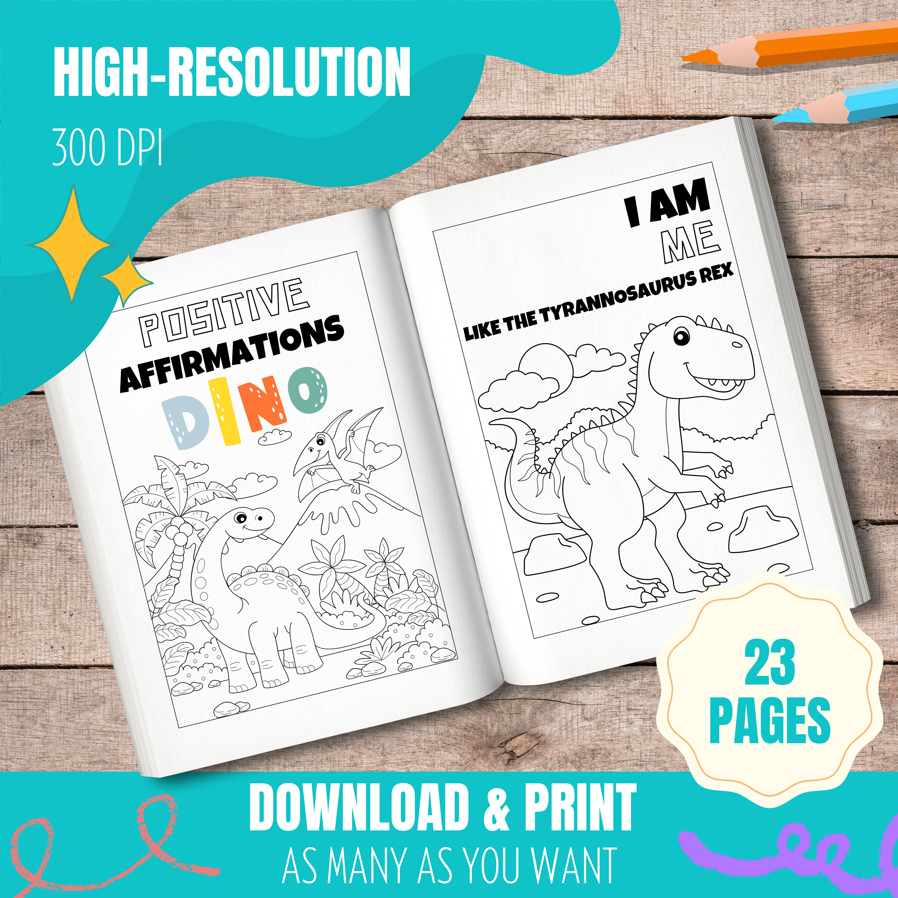23 Easy Dinosaur Coloring Pages for Kids, Positive Affirmations ...