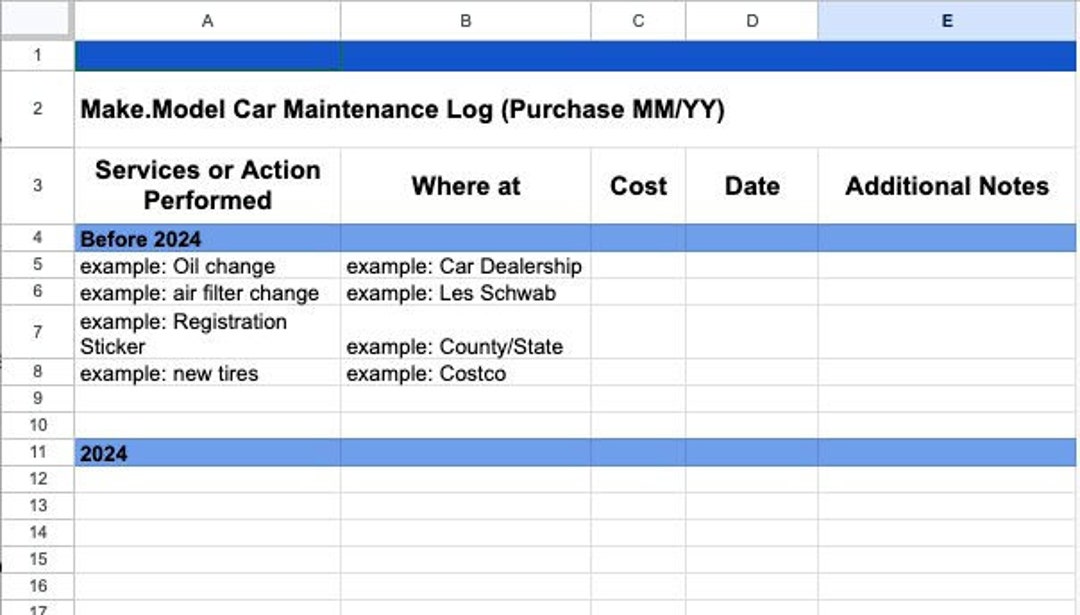 Car Maintenance Log - Etsy