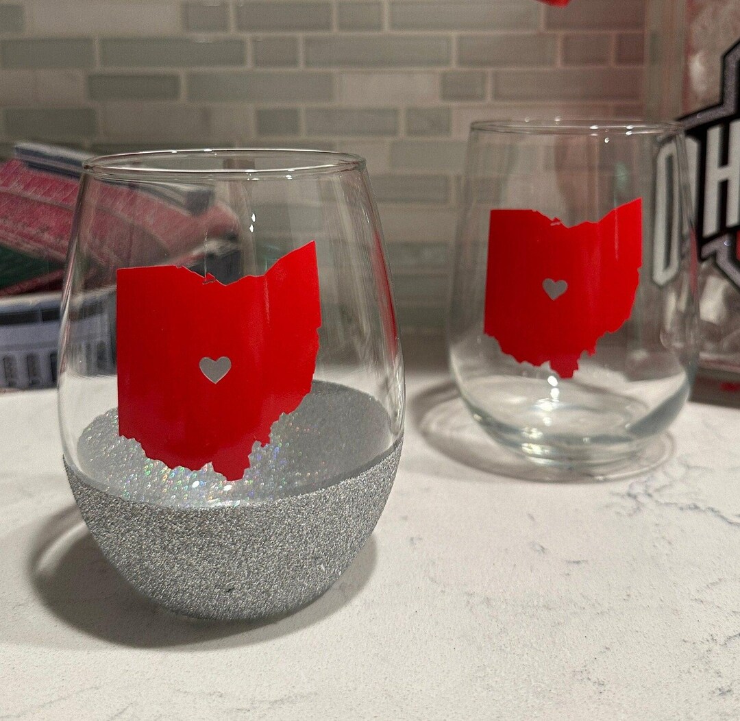 Ohio State With Heart Stemless Wine Glass - Etsy