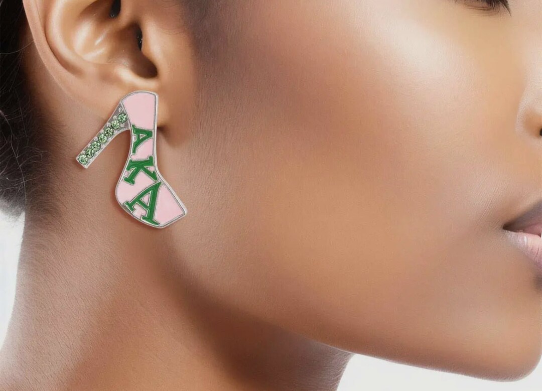 Alpha Kappa Alpha Inspired Stud Show Earrings, Rhodium - Etsy