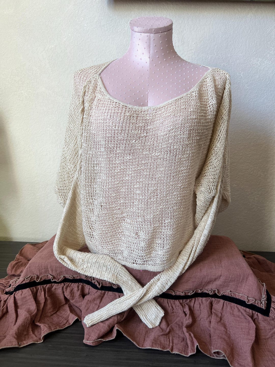 Ralph Lauren Tan Fish Net Long Sleeve Crop Top | Festive Outfit - Etsy