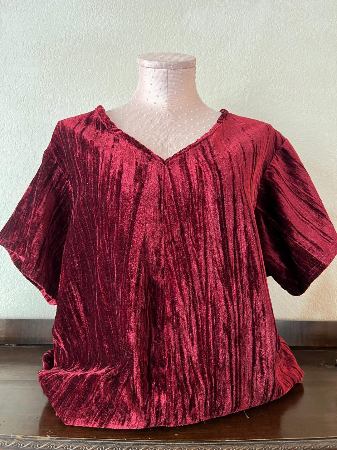 Red Velvet Holiday Blouse | Crushed Velvet Top | 90s Velvet Blouse ...