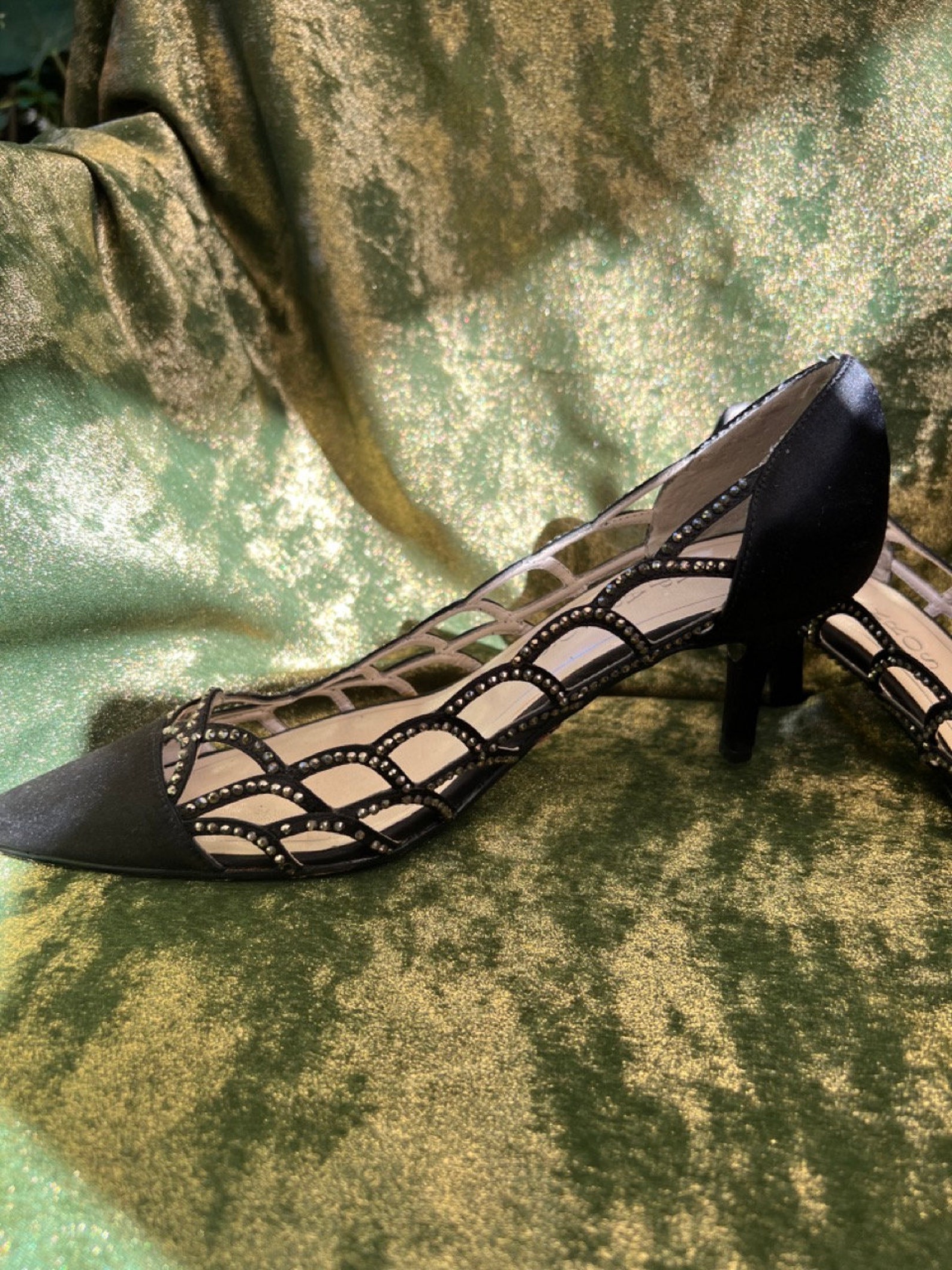 Old Hollywood High Heels Size 8.5 Black Vintage Art Deco Style Heels ...