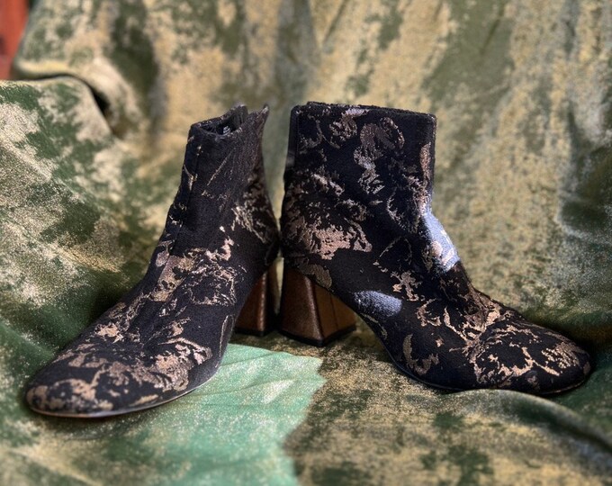 Black and Gold Patterned Baroque Pirate Style Ankle Boots | Black Boots ...