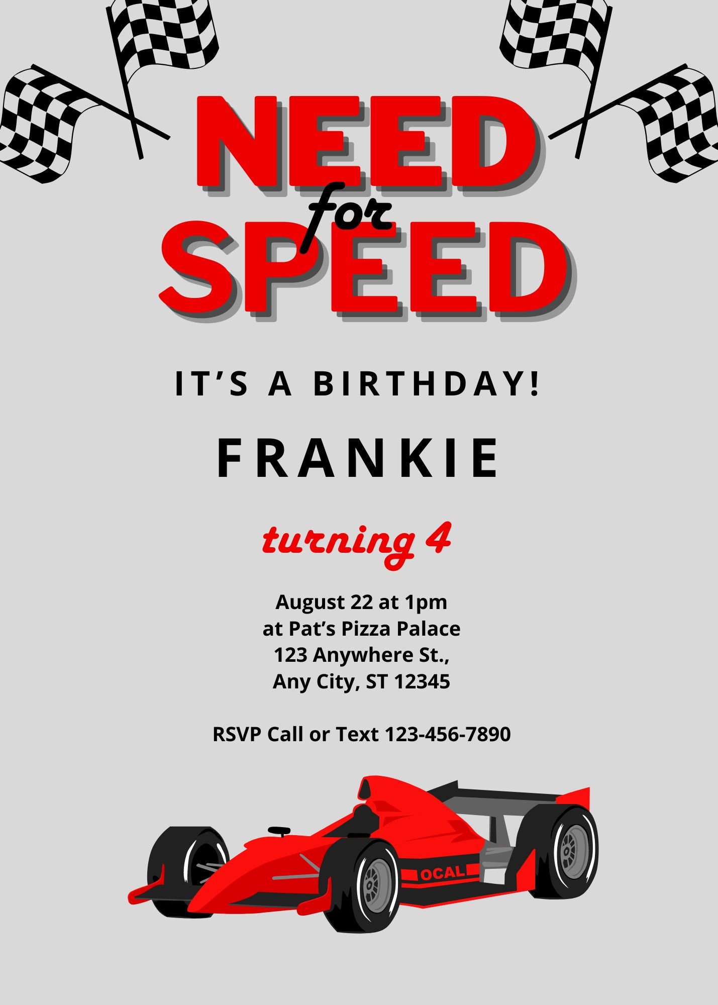Race Car Formula 1 Birthday Invitation for All Ages, Immediately ...