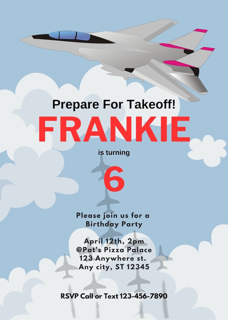 Fighter Jet Birthday Invitation Template, Military, Air Force, Navy ...