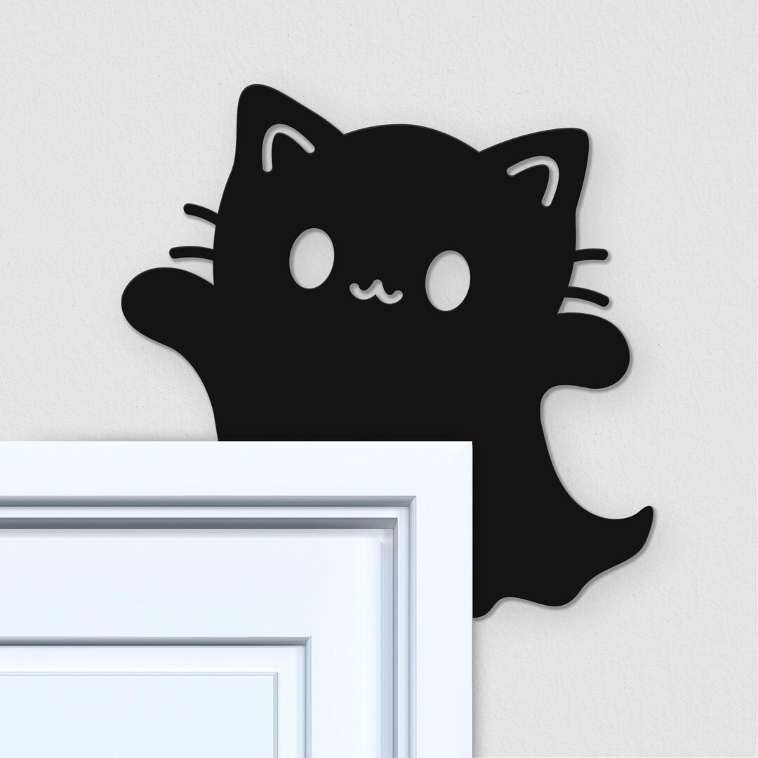 Black Cat Ghost Door Frame Topper - Cat Halloween Door Corner - Kitten ...