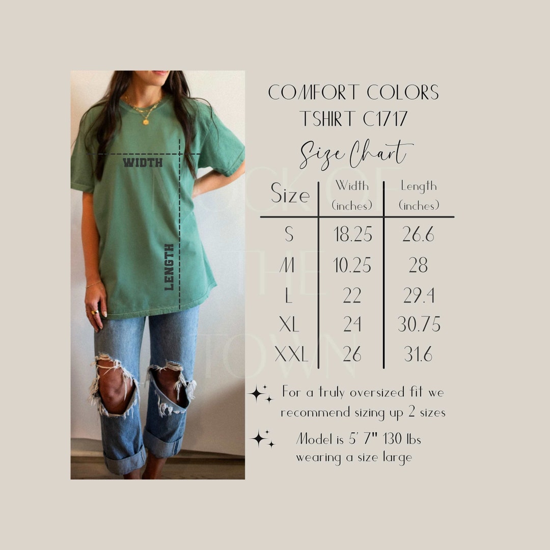 Comfort Colors Size Chart Mock C1717 Size Chart Comfortcolor Mockups ...