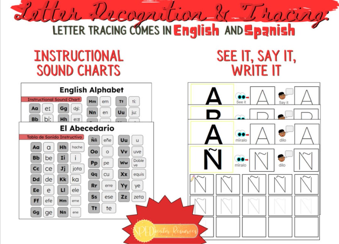 Letter Recognition and ABC Tracing Worksheets ENGLISH and SPANISH ...
