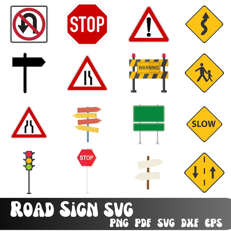 Road Signs PNG, SVG, DXF, Eps, Ai Vector Pack Digital Download Road Svg ...