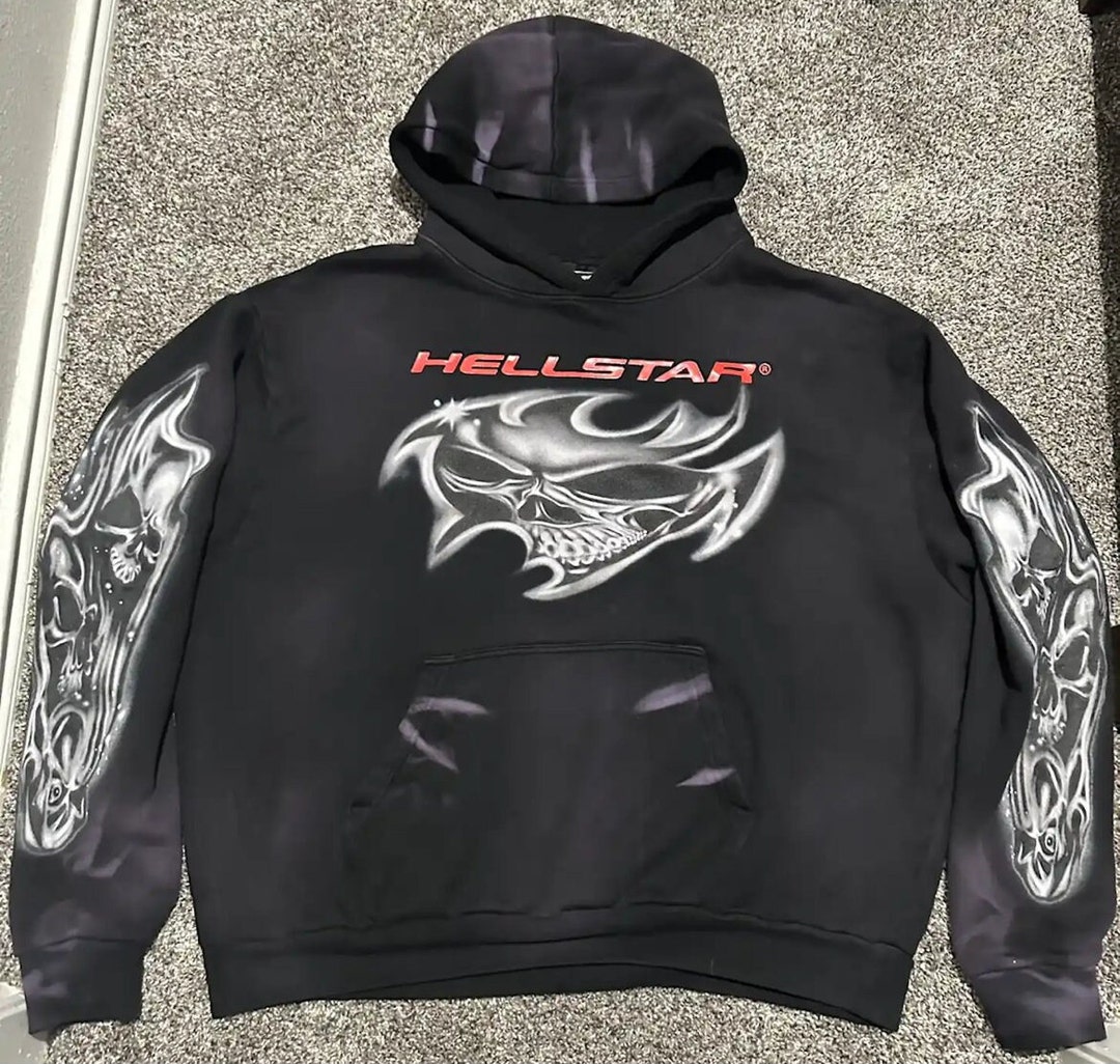 Hellstar Airbrushed Skull Black Hoodie - Etsy