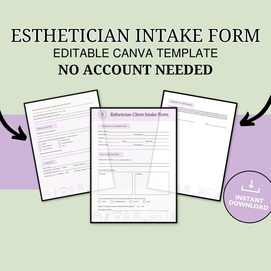 Esthetician Intake Form Templateeditable Printable Esthetician Forms 8448