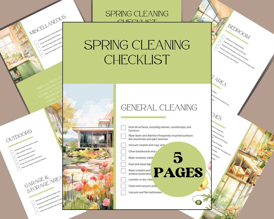 Spring Cleaning Checklist/5-page House Cleaning Checklist/bathroom ...