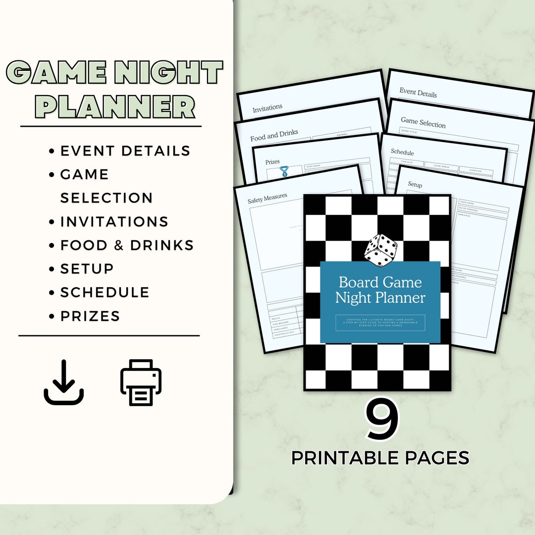 Printable Game Night Planner/family Game Night/group Game Night Planner ...