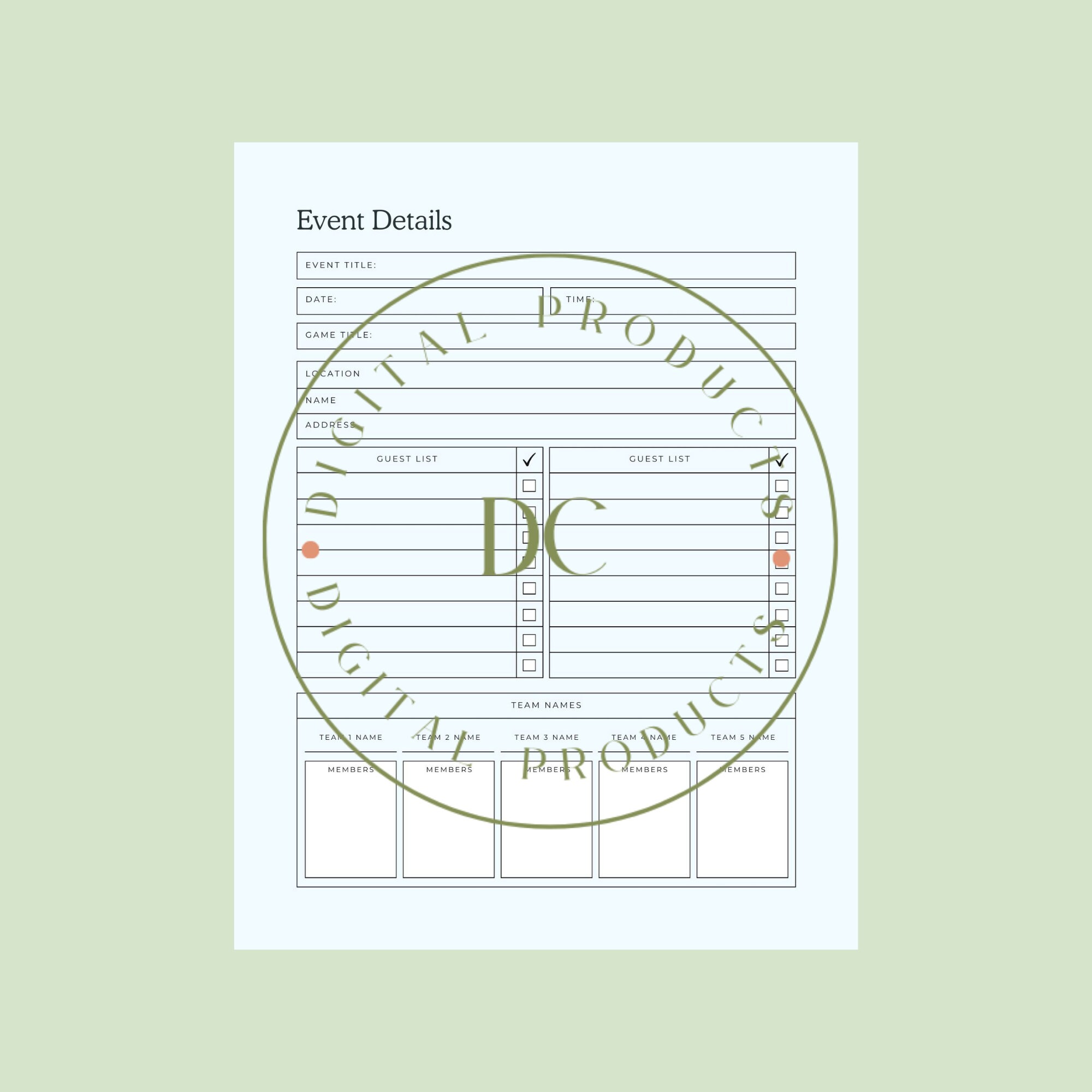 Printable Game Night Planner/family Game Night/group Game Night Planner ...