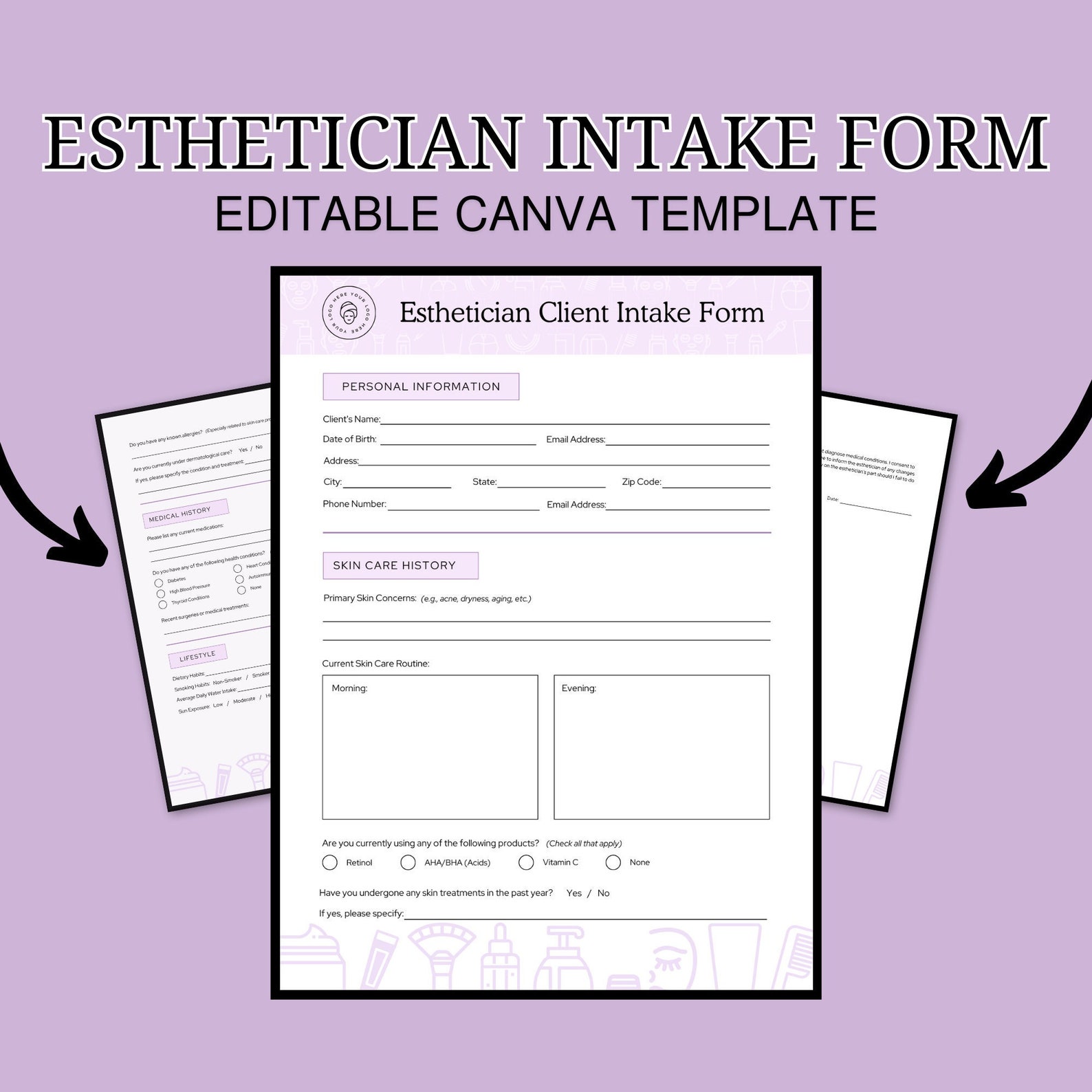 Esthetician Intake Form Template/editable Printable Esthetician Forms ...