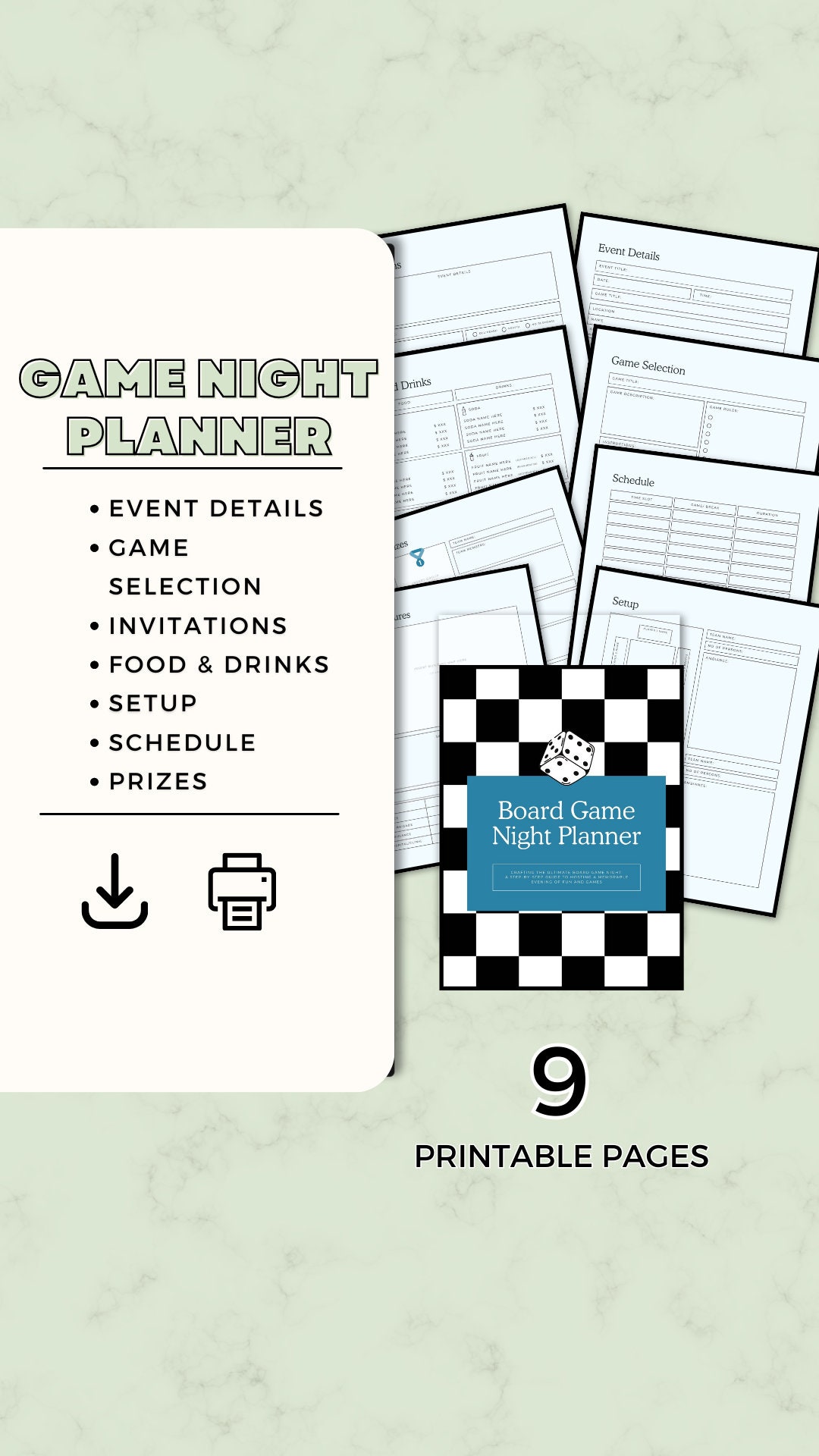 Printable Game Night Planner/family Game Night/group Game Night Planner ...