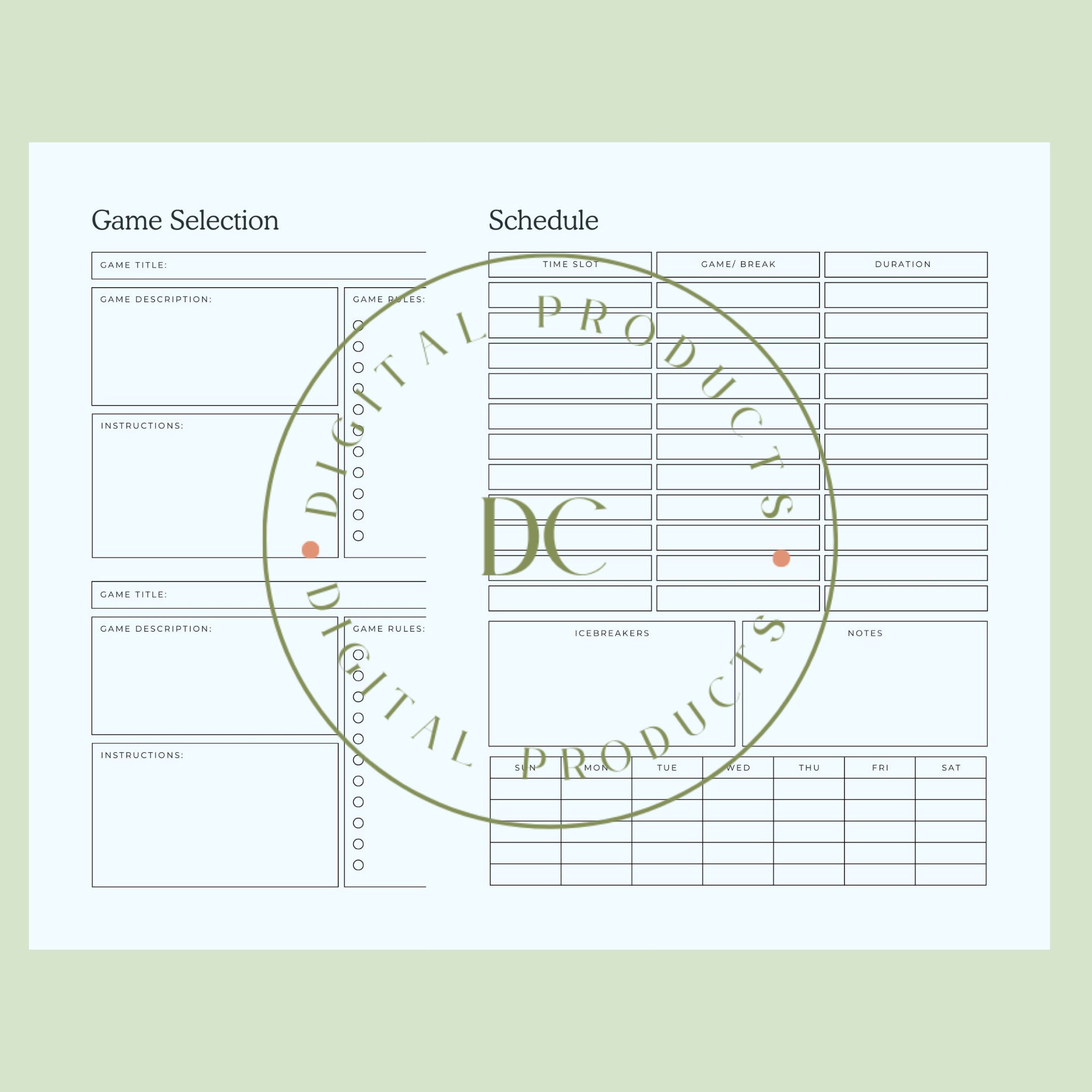 Printable Game Night Planner/family Game Night/group Game Night Planner ...