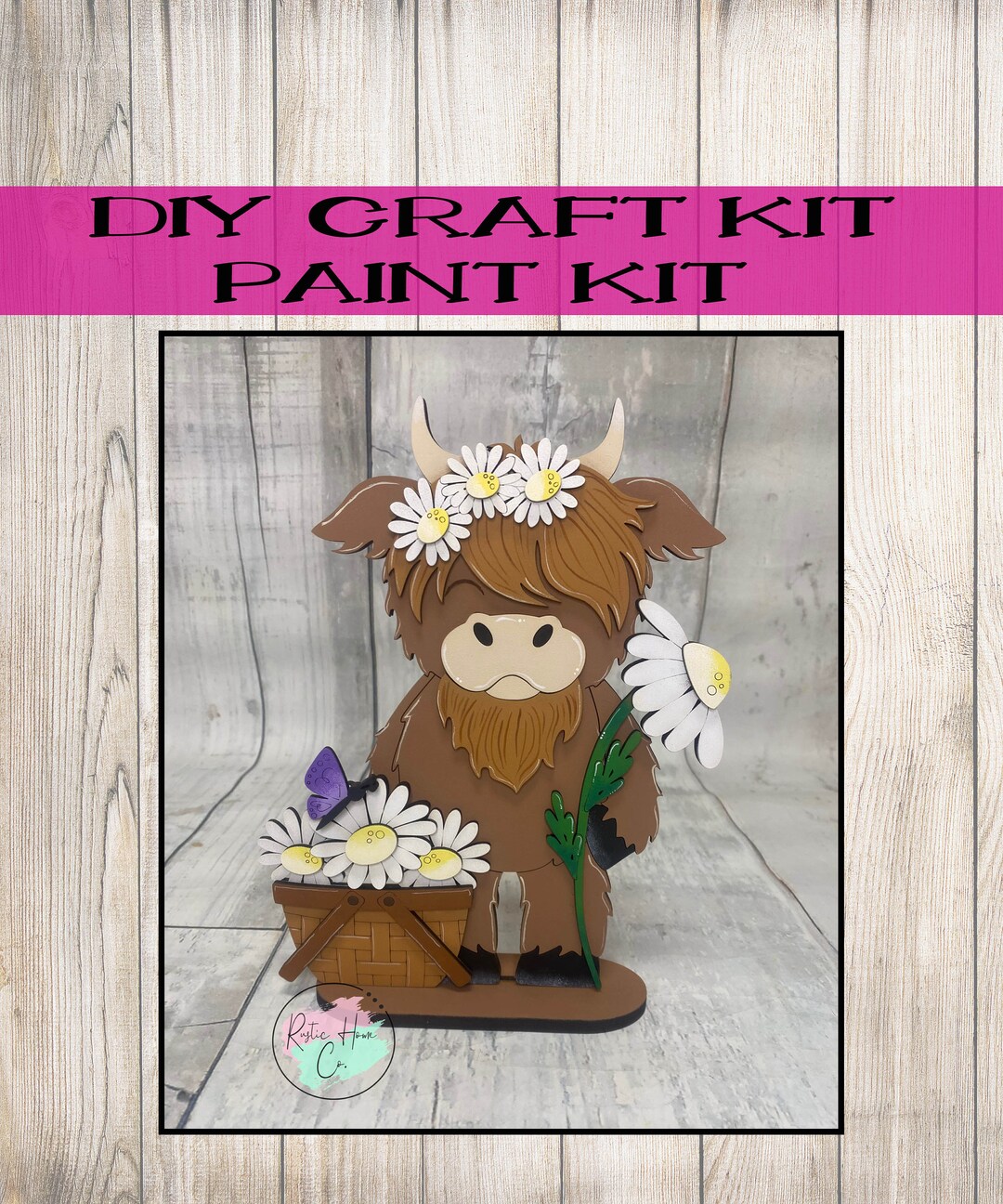 DIY Highland Cow Daisy Spring Summer Wood Craft Sign Paint Kit - Etsy