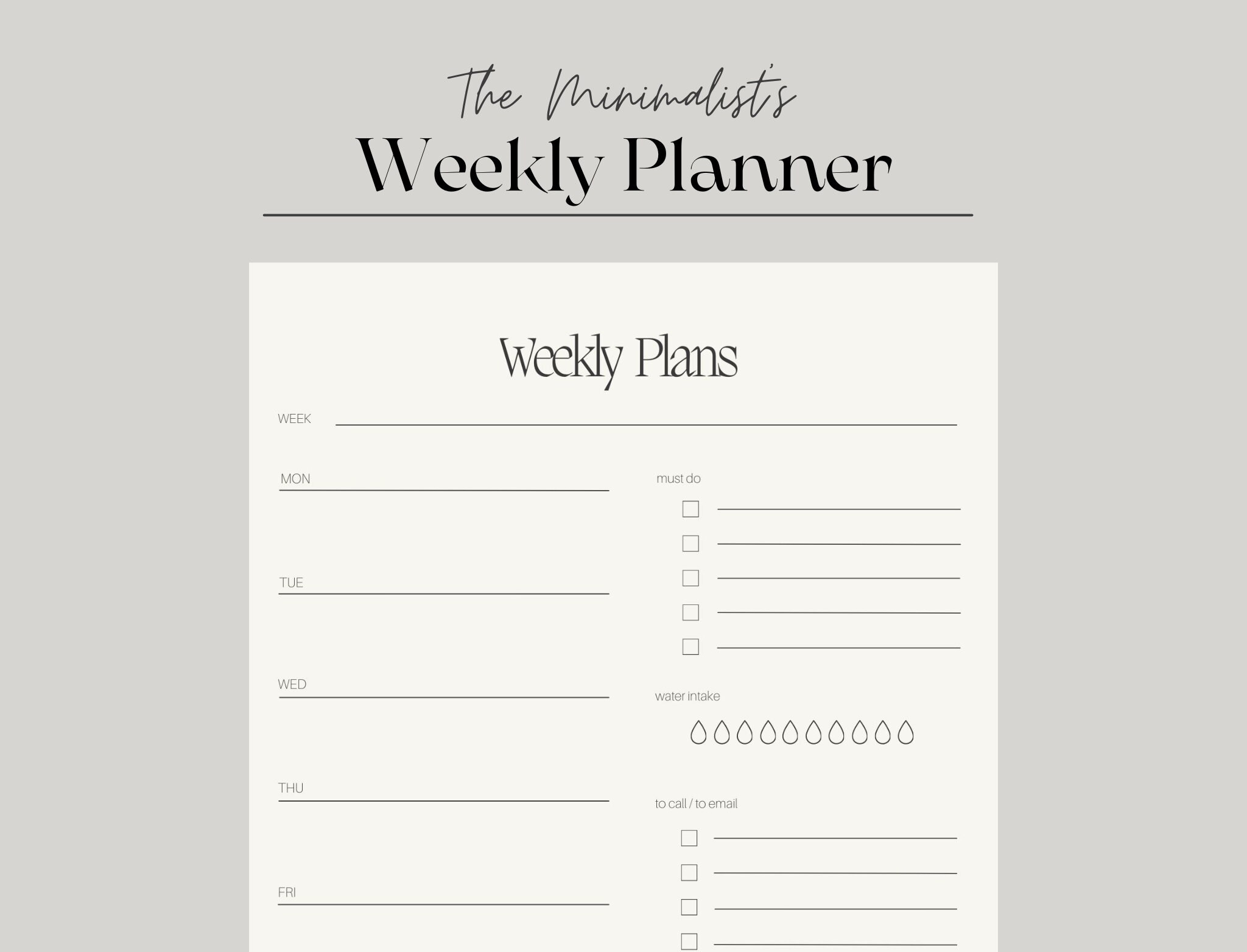 MINIMALIST WEEKLY PLANNER - Fillable for Digital or Print | Undated ...